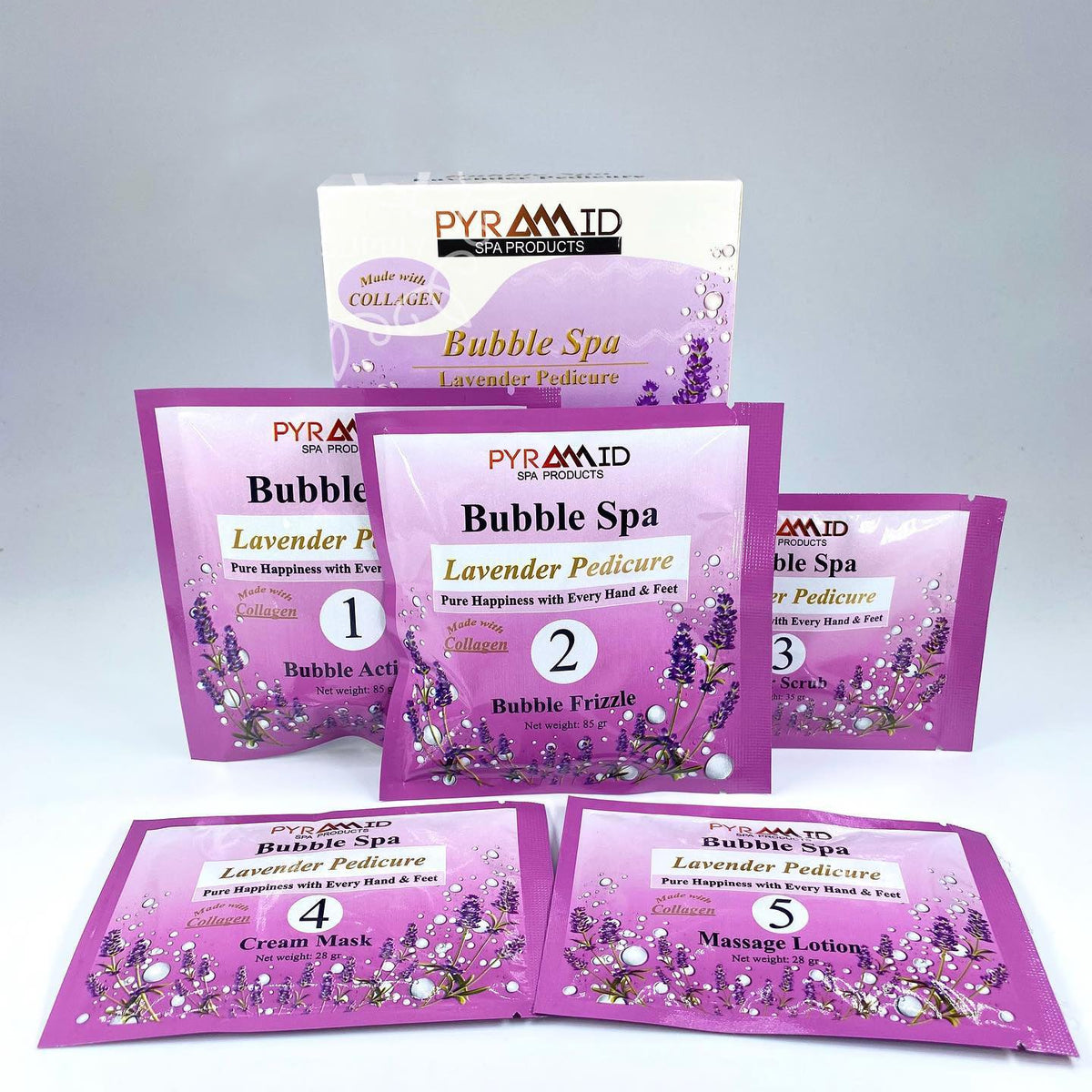 Pyramid Bubble Spa Pedicure 5in1 (Made With COLLAGEN), LAVENDER (Pk: 5 ...